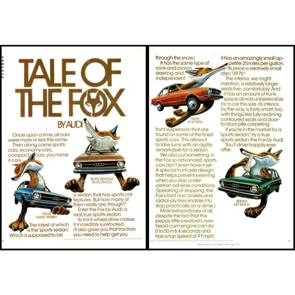 Audi | Art | 974 Audi Fox Sedan 2 Page Color Vintage Print Ad Retro Car ...